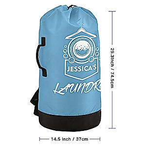 Custom Ocean Blue Laundry Backpack Large Heavy Duty Laundry Bag with Adjustable Shoulder Straps Laundry backpack for Traveling Dirty Clothes Organizer for College Students Waterproof