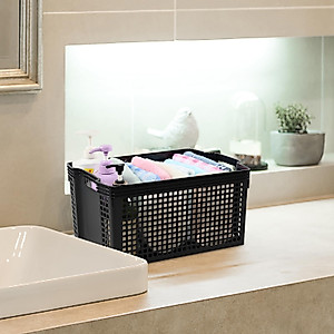 Obstnny 6-Pack Large Plastic Storage Baskets, Stackable Storage Basket Bin, Black