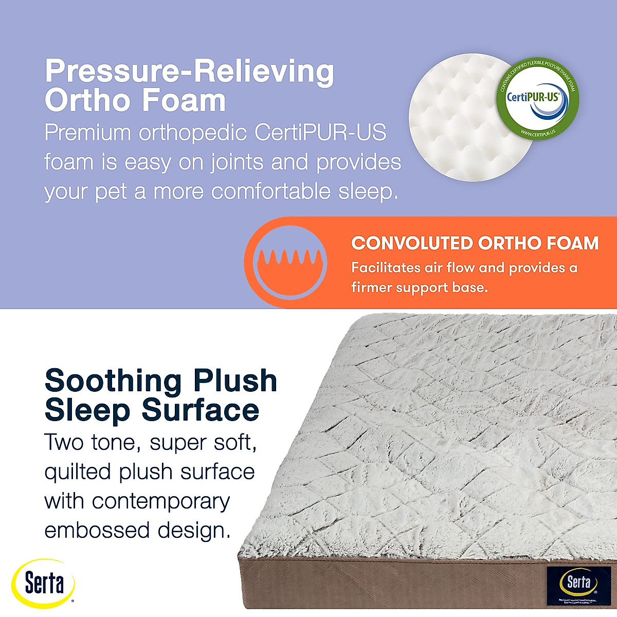 Serta Orthopedic Quilted Pillow Top Dog Bed for Pets – Chocolate Brown (Large)