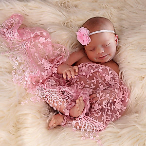 3pcs Baby Newborn Photo Props Fluffy Blanket + Wrap + Headband Set Comfortable Newborn Photography Wrap Mat Backdrops Rug for Boys Girls (Pink)