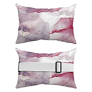 Recliner Head Pillow Ledge Loungers Chair Pillows with Insert Pink Marble Watercolor Lumbar Pillow with Adjustable Strap Outdoor Waterproof Patio Pillows for Couch Beach Pool Office Chair, 2 PCS