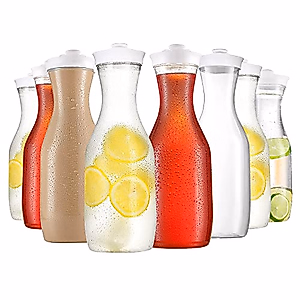 8 Pack Large Carafe Pitchers - 1 liter, Narrow-Neck and Easy-Grip Water, Wine & Juice Carafes with Sturdy Screw-on Lids, Great for Mimosa Bar - by Lendra