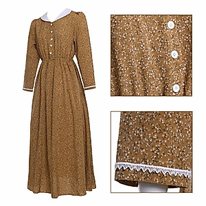 Vibsion Women Pioneer Colonial Dress Floral Prairie Dresses Pilgrim Costume Pioneer Trek Clothing Historical Dress 3Pcs