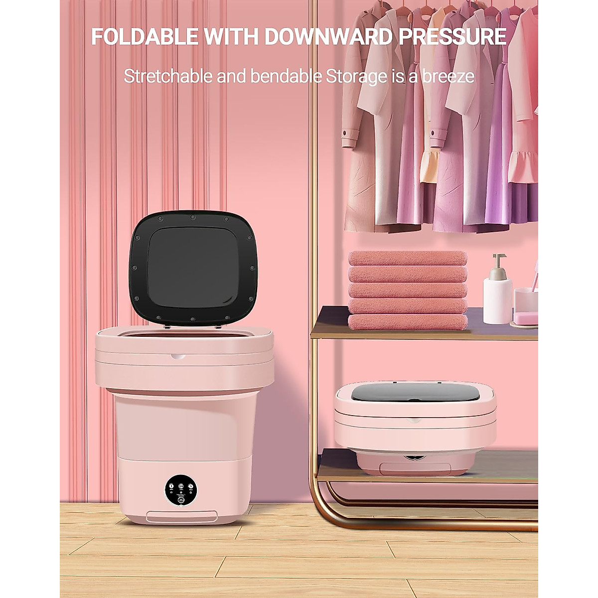 Portable Washing Machine, 11L Upgraded Large Capacity Foldable Mini Washer, Small Washing Machine for Apartments Travel Laundry Camping RV Dorm, Pink