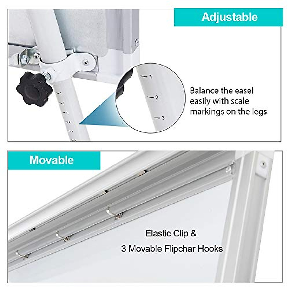 DexBoard Magnetic Whiteboard Easel 24" x 36"|Height Adjustable Dry Erase Board Tripod Office Presentation Board w/ Flipchart Pad, Magnets & Eraser, White