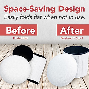 White Mushroom Boucle Stool Small Ottoman - 13 Inch Heighted Dual Functionality with Hidden Storage - Foldable Cute Mushroom Stool - Perfect for Interior Designing - Ideal Decor Piece for Room