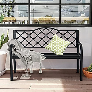 Tangkula Outdoor Steel Garden Bench, Patio Park Bench w/Iron Casted Seat, Armrest & Backrest, Outdoor Welcome Bench Chair Furniture Suitable for Garden Patio Yard