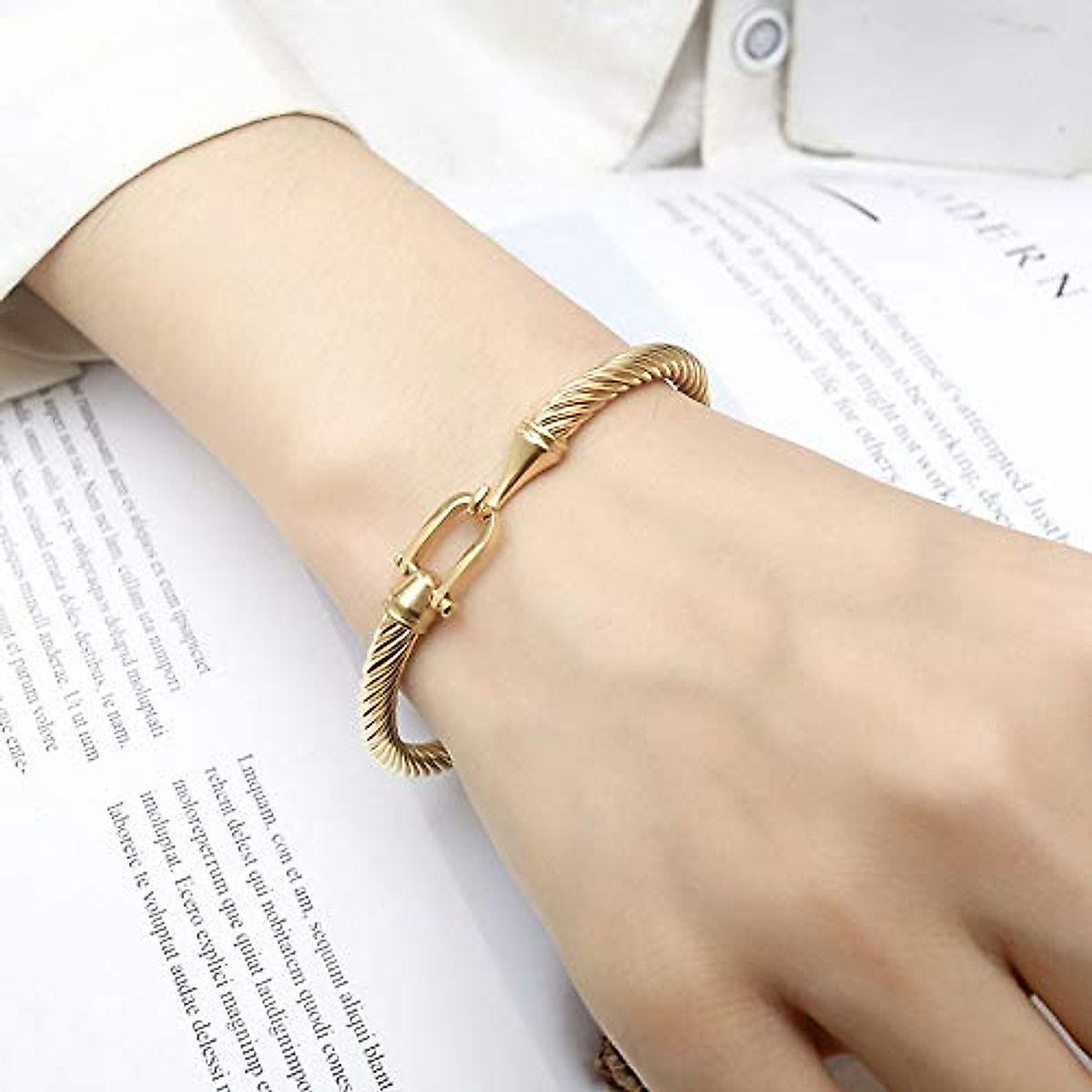 COLORFUL BLING Unisex Stainless Steel Cable Wire Bracelets Charm Bangle Bracelet Best Friend Sister Fashion Jewelry Gift for Women Men - dia 2.44inch gold