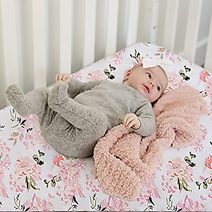 Pack N Play Sheets, 2 Pack Mini Crib Sheets Fits Standard Size 38" X 26" Playard Mattress, Soft and Stretchy, Playard Fitted Sheet, Pink Floral & Solid Pink