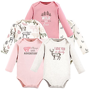 Touched by Nature Unisex Baby Organic Cotton Long-Sleeve Bodysuits, Girl Woodland, 9-12 Months