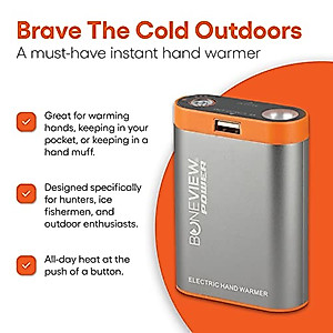 BoneView Electric Hand Warmer Emergency Power Bank with Flashlight - Portable Rechargeable 9900-mAh Battery Pack, Fast Heating Over 8 Hr, Hunting, Fishing, Survival, Camping Gadgets for Men & Women