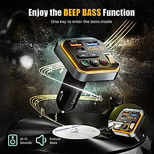 LENCENT Bluetooth 5.0 FM Transmitter for Car, [PD 20W + QC 3.0] USB Charger Music Radio Adapter, Wireless Microphone &HiFi Bass Sound, Supports Hands-Free Siri Google Assistant