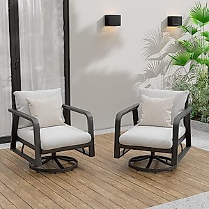SUGOLD Aluminum Outdoor Swivel Rocking Chairs 2 Piece Set，Swivel Patio Chairs for Porch Deck Balcony Garden (Silver Gray)