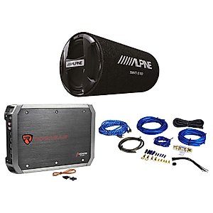 Alpine SWT-S10 1200w 10" Car Subwoofer in Bass Tube Enclosure+Amplifier+Amp Kit
