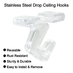 Rierdge Clear Drop Ceiling Hooks, 20Pcs Acrylic Ceiling Hanger Track Clip Suspended Ceiling Hooks for Hanging Plants Decorations