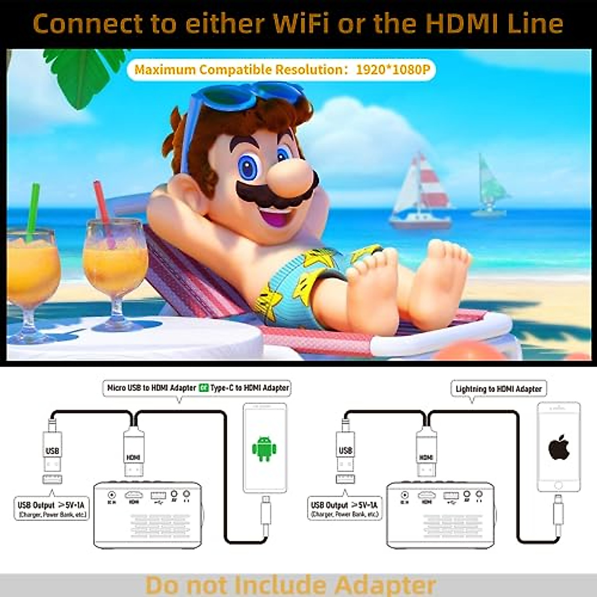 Mini Projector with WiFi, Portable Projector for Cartoon, Kids Gift Suit for Dark Enviroment to Use