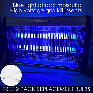 Longchin Indoor Electric Insect Killer & Bug Zapper(20W), Mosquito, Bug, Moth, Fly Killer - Powerful 2800V Grid - 2-Pack Replacement Bulbs Included - for Residential & Commercial Indoor Use Only