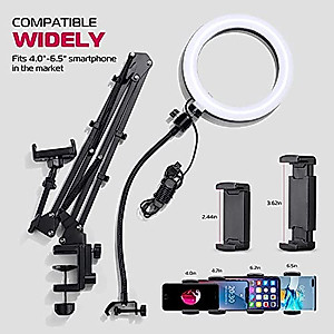 ULANZI T3 Phone Stand for Recording, Overhead Phone Mount with Ring Light, Adjustable Desk Arm Stand for iPhone, Desktop Stand for YouTube Starter Live Stream Cooking Painting Nail Video Recording