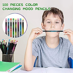 100 Pcs Inspirational Pencils Color Changing Mood Pencils Personalized Pencils with Words Motivational Cute Pencils with Eraser Heat Activated Wooden Pencils Class Reward for Kid (Black)