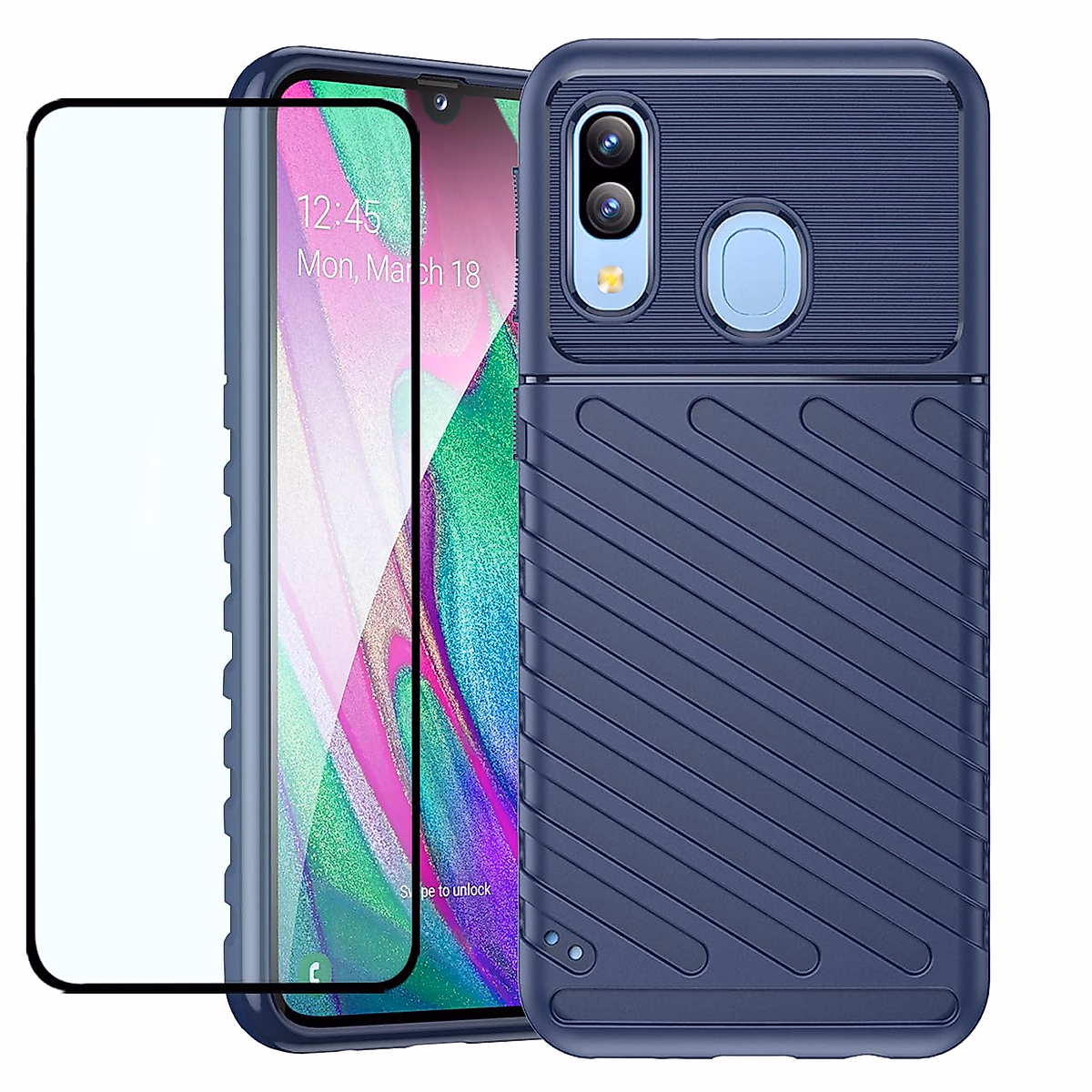 DFTCVBN Phone Case for Galaxy A40 Case, Samsung A40 SM-A405F Case with Screen Protector, Military Grade Shockproof Rugged Shield Anti-Scratch Soft TPU Back Cover Cases for Samsung Galaxy A40 blue