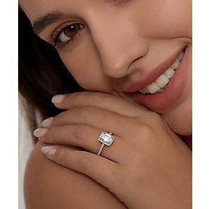 Michooyel 2ct Emerald Cut Moissanite Engagement Ring for Women D color Moissanite VVS1 Halo Sterling Silver Women Rings