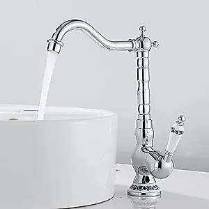 GeRRiT Faucet Bathroom Sink Tap Basin Faucets, Bathroom Kitchen Antique Bronze Faucet, Brass Basin Single Handle Black Hot & Cold Water Mixer Taps, Bath Accessories Basin Taps, With G3, Silver