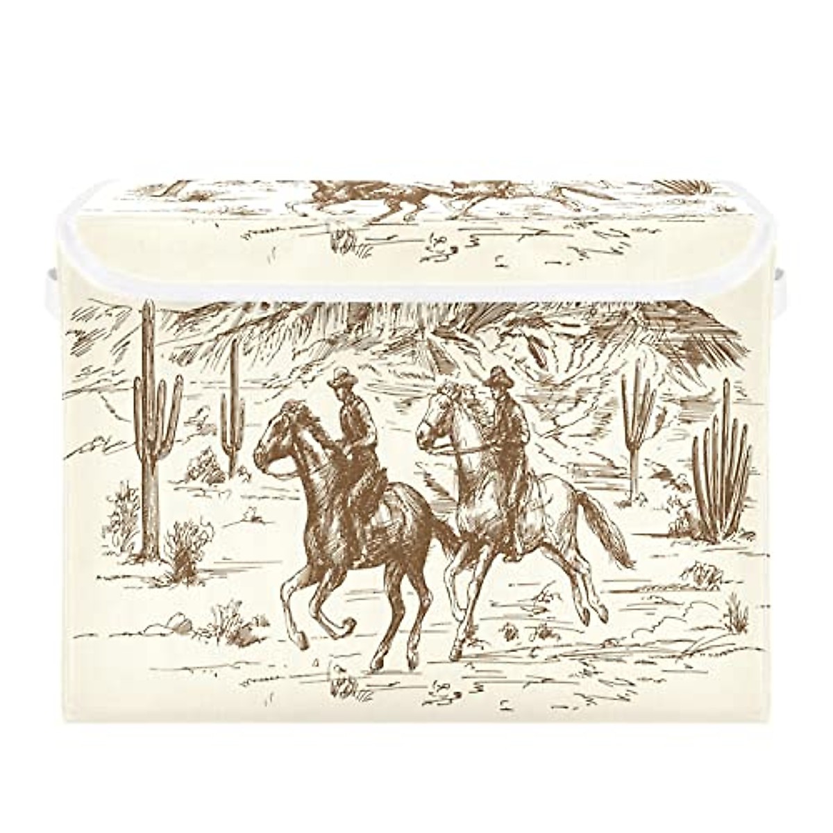 Western Desert Cowboy Storage Basket 16.5x12.6x11.8 In Collapsible Fabric Storage Cubes Organizer Large Storage Bin with Lids and Handles for Shelves Bedroom Closet Office
