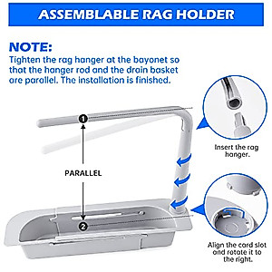 NiHome Telescopic Kitchen Over Sink Organizer with Towel Hanger, Expandable Slim Drain Basket Multifunctional Caddy Adjustable Length Colander Rack Sponge Holder Storage Tray for Home Bathroom (Grey)