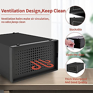 12 Pack Shoe Organizer Boxes, Black Plastic Stackable Shoe Storage Bins For Closet, Space Saving Shoe Holder Sneaker Display Case