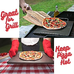 Advanced Pizza Stone for Oven and Grill - Ceramic Coated Non Stick with Wooden Pizza Peel Paddle & Pizza Cutter Set - Detachable Serving Handles - BBQ Grilling Accessories - 15" Large Stone
