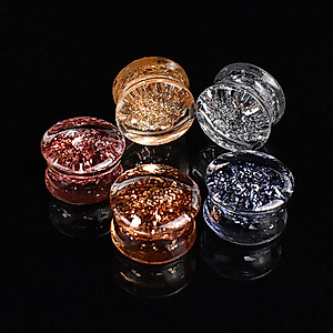 Jboyanpei 10Pcs/5pair Metallic Sequins Acrylic Ear Tunnels Plugs Double Flared Ear Gauge Earrings Ear Expander Stretcher Piercing Size 8mm