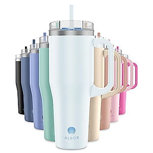ALBOR 40 oz Insulated Coffee Tumbler With Lid and Straw, Insulated Water Bottle, Stainless Steel Tumbler, Leak Proof Water Bottle, Travel Coffee Mug (40 oz, Glacier)
