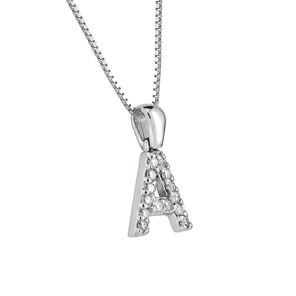 Diamond Wish 14k White Gold Letter A Diamond A to Z Initial Pendant Necklace (1/10cttw) with 18-inch chain