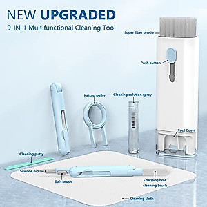 9-in-1 Cleaner Kit for Laptop Screen Keyboard Airpod,Portable Cleaning Pen Brush Tool for Electronics/Earbud/Phone/Laptop/Bluetooth/iPad/Earphones/Computer/Camera (5ml Screens Cleaners Spray)