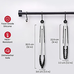 2 PCS Pasta Tong Spaghetti Tongs, 9-Inch & 12-Inch Pasta Server Utensil Pasta Tong Silicone Pasta Tongs With Teeth Silicone Tongs for Serving Food, Spaghetti Noodle, Pasta (Black)