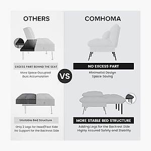 COMHOMA Convertible Sofa Bed, 68″Fabric Couch with Adjustable Backrest, Loveseat Recliner Sleeper Living Room Furniture futon set, Black