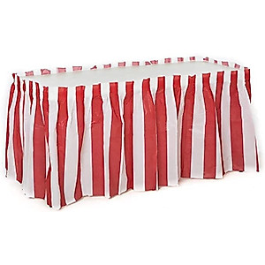 Oojami 4 Pack Red & White Striped Table Skirt Carnival Circus Decorations