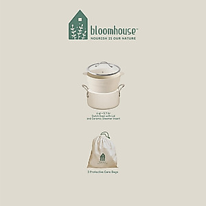 Bloomhouse - Oprah's Favorite Things - 6-QT Aluminum Enamel Dutch Oven w/Non-Stick Non-Toxic Ceramic Interior and Ceramic Steamer Insert - Oat White