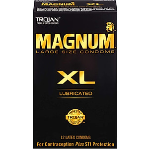 TROJAN Magnum XL Lubricated Premium Latex Condoms 12 Each