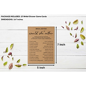 HEZNZXQ Rustic Kraft Wedding Games, Would She Rather Minimalist Bridal Shower Games, Engagement/Bachelorette Party Decorations, 5" x 7" Double-Sided Games Cards(25 Pack)-A03