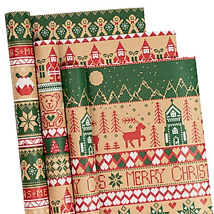 RUSPEPA Christmas Wrapping Paper Rolls - 17 inches x 10 feet per Roll, Total of 3 Rolls - Red and Green