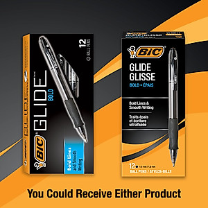 BIC Glide Bold Black Ballpoint Pens, Bold Point (1.6mm), 12-Count Pack, Retractable Ballpoint Pens With Comfortable Full Grip
