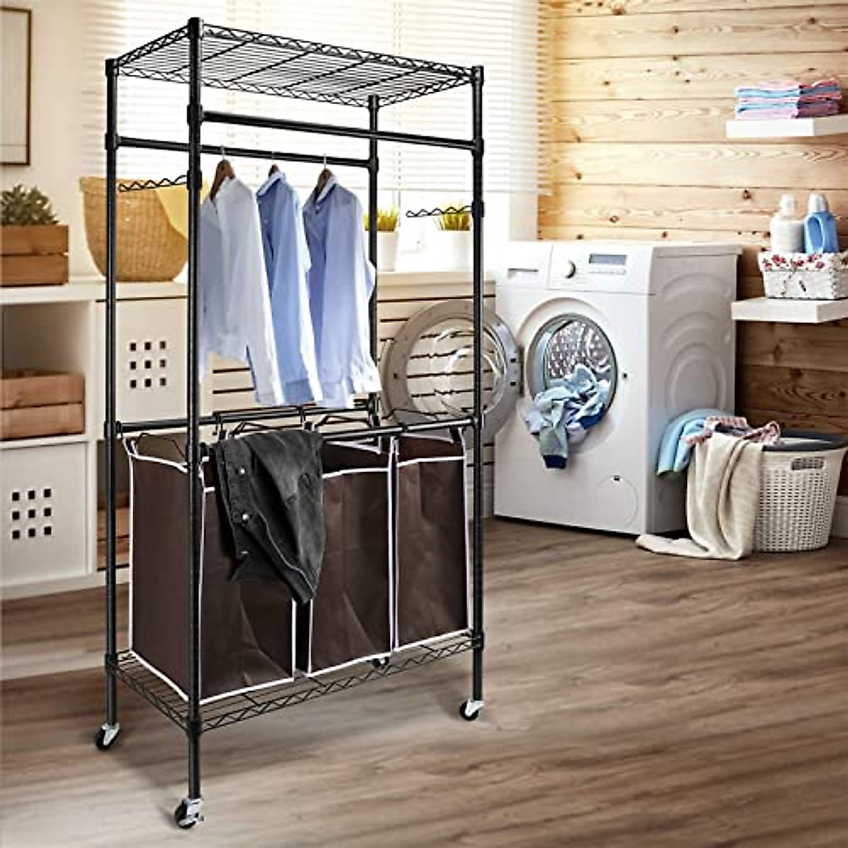Heavy-Duty Sorting Hamper Commercial Grade Clothes Rack for Bathroom, Kitchen, Bedroom, Living Room, Office, etc 110.23lb Capacity Shelf 35.43 x 17.72 x 73.23 (L x W x H)