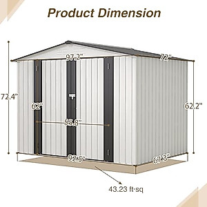 Goohome 6x8ft Metal Outdoor Storage Shed, Large Heavy Duty Tool Sheds with Lockable Doors & Air Vent,Utility and Tool Storage shed for Backyard Patio Lawn to Store Bikes, Tools, Lawnmowers