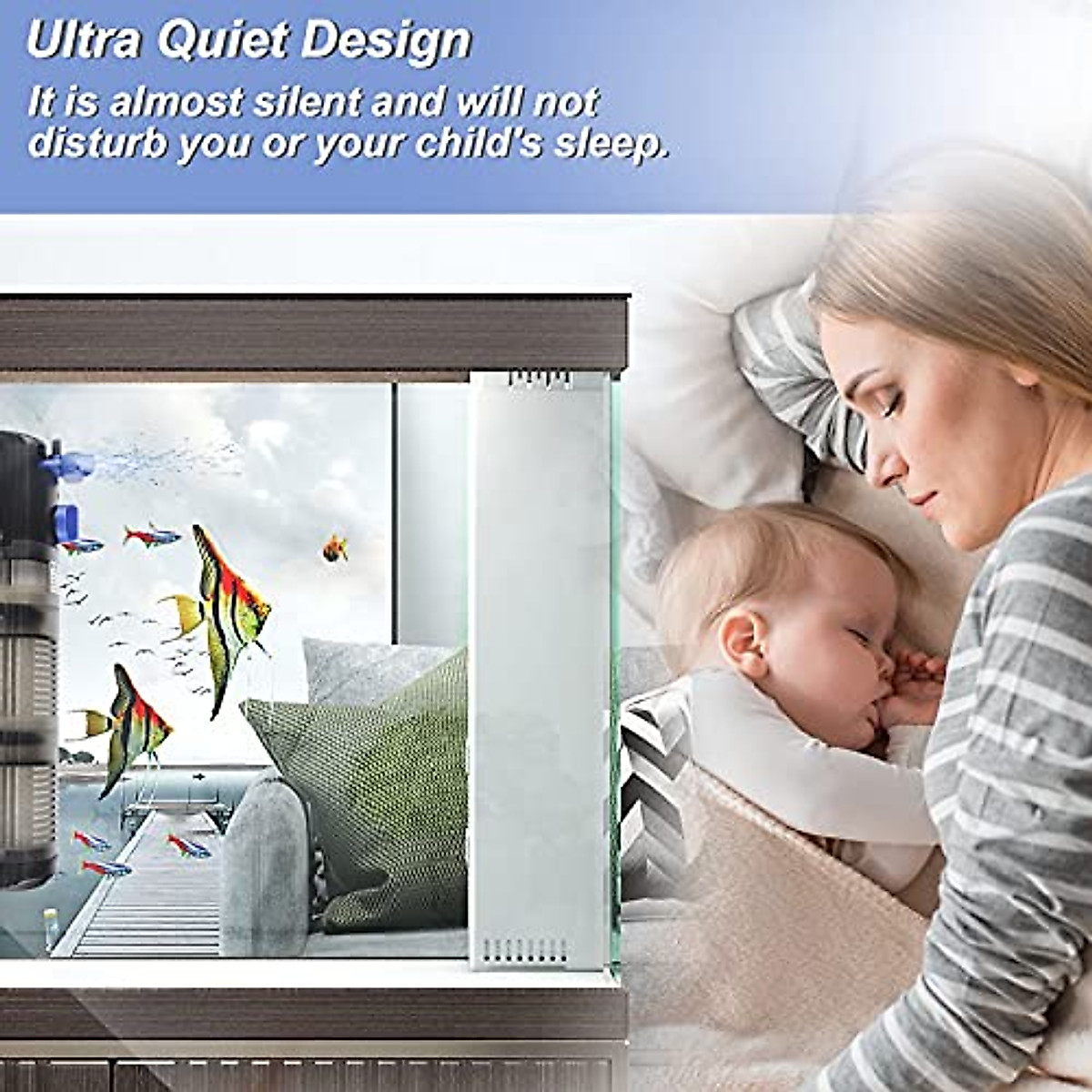 FREESEA Internal Aquarium Power Filter: 8W Adjustable Water Flow 2 Stages Filtration System Submersible for 40-120 Gal Fish Tank | Turtle Tank …