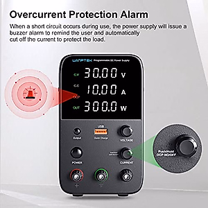 DC Power Supply Variable, Bench Power Supply with Output Switch, Short Circuit Alarm, Adjustable Switching Regulated Power Supply 30V 10A with 4-Digits LED Power Display, USB Quick-Charge Interface