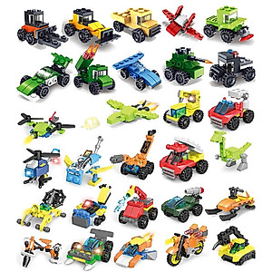 Mini Building Blocks Cars Toys Sets 30 Packs Assembly Mini Cars Toys for Boys, Girls STEM Building Car Plane Construction Truck Fire Tank Police Engineering Cars Party Gifts for Kids