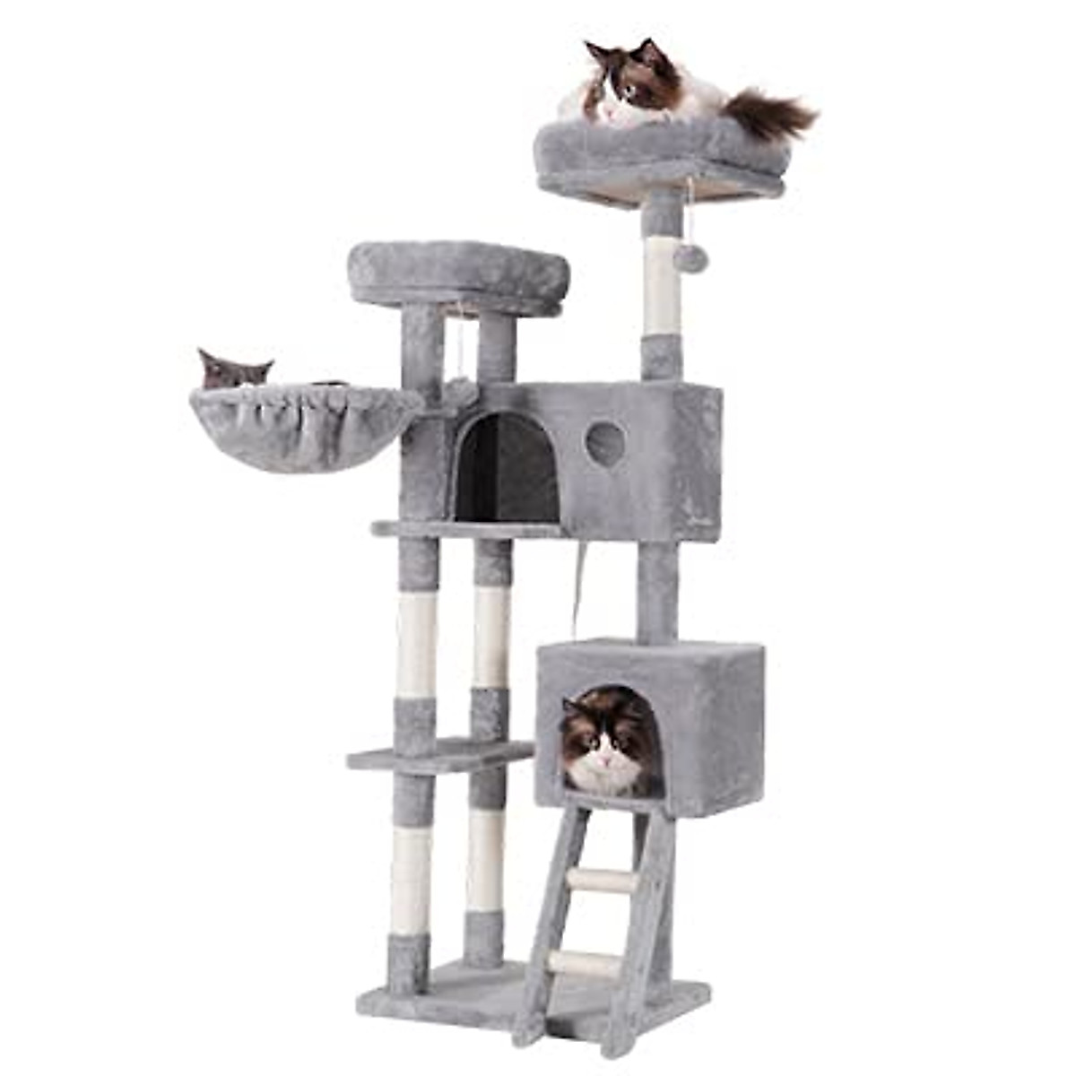 Heybly Cat Tree, Cat Tower for Indoor Cats,Multi-Level Cat Furniture Condo for Large Cats with 2 Padded Plush Perch, Cozy Basket and Scratching Posts HCT023W