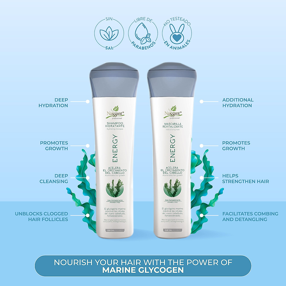 Naissant Energy Treatment Shampoo | Hair Growth Accelerator, Strengthener for Color Treated & Natural Hair | Enriched with Marine Glycogen & Natural Extracts to Prevent Hair Loss (10.1 Fl Oz)