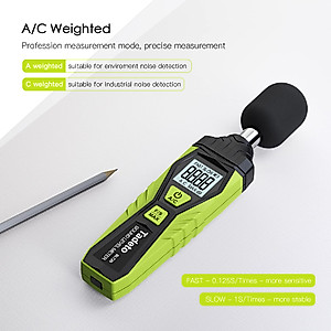 Decibel Meter, Tadeto Digital Sound Level Meter Portable SPL Meter 30dB to 130dB MAX Data Hold with LCD Display Backlight A/C Weighted for Home Factories